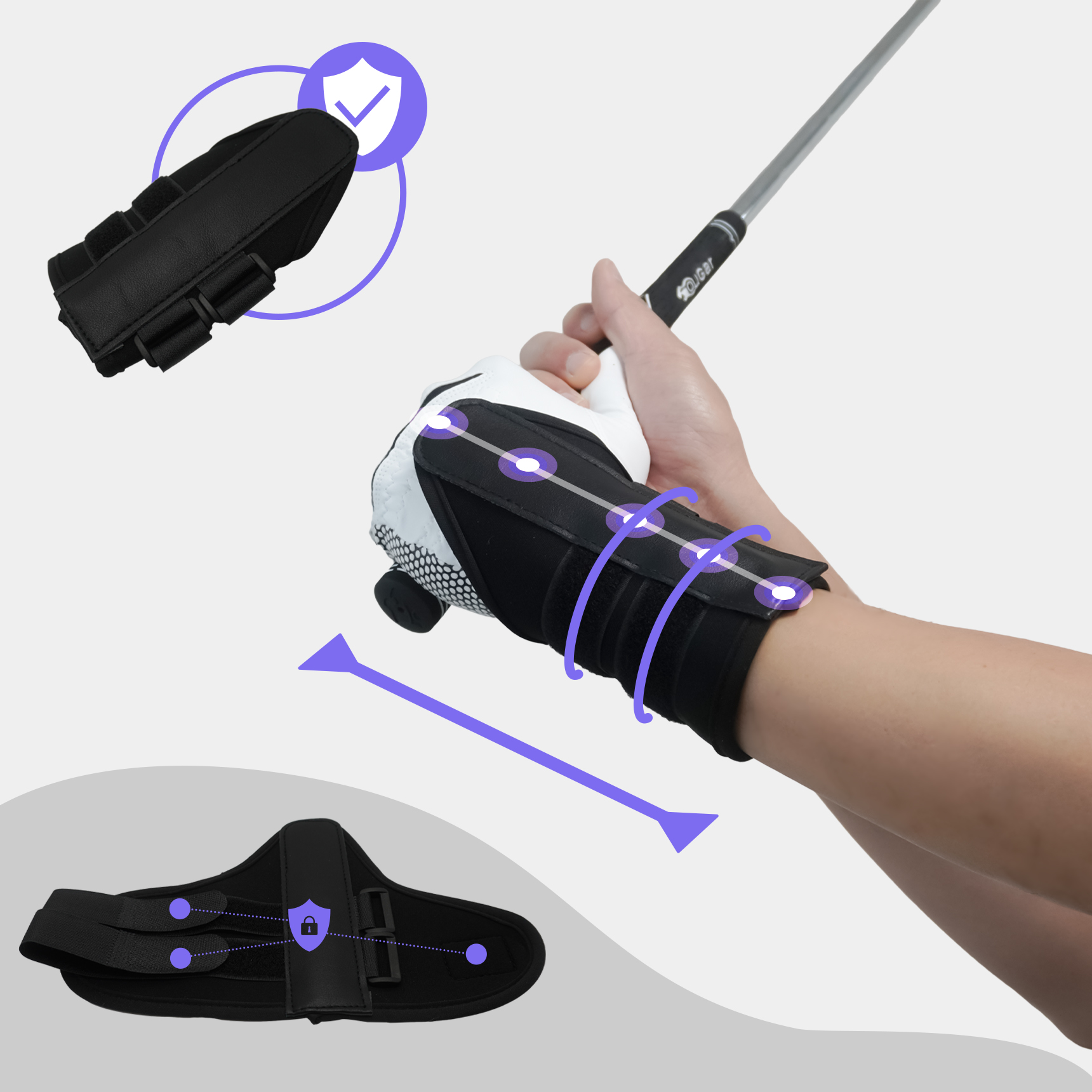 핫딜 퍼플그린 골프 스윙 연습기 왼팔 손목 커핑 방지 자세 오버스윙 그립 교정기 힌지홀더 딜팡 골프용품 전문쇼핑몰