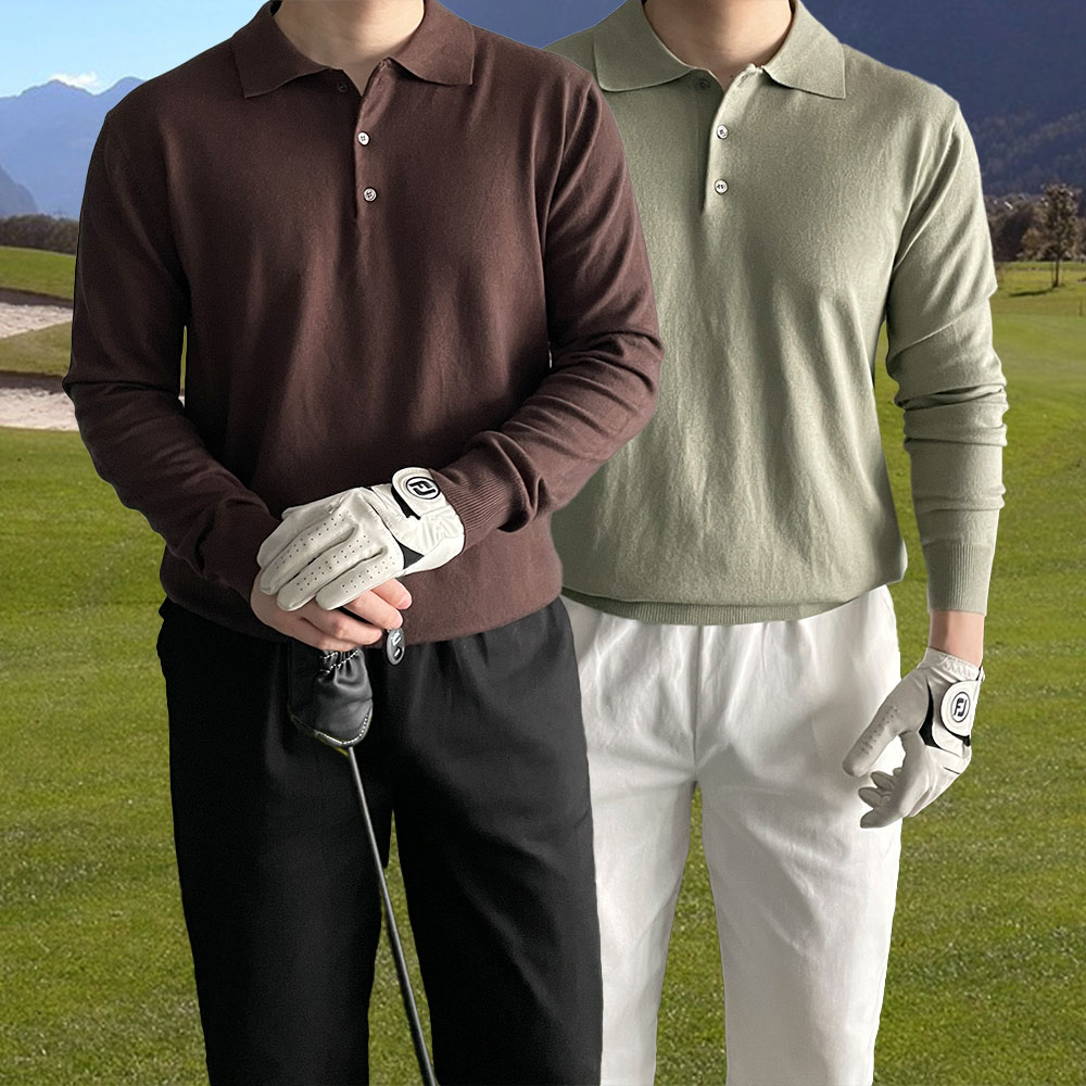 핫딜 클라임미 남성 골프 캐시비스코스 니트 남자 봄 가을 골프웨어 라운딩 긴팔 골프복 카라 티셔츠 딜팡 골프용품 전문쇼핑몰