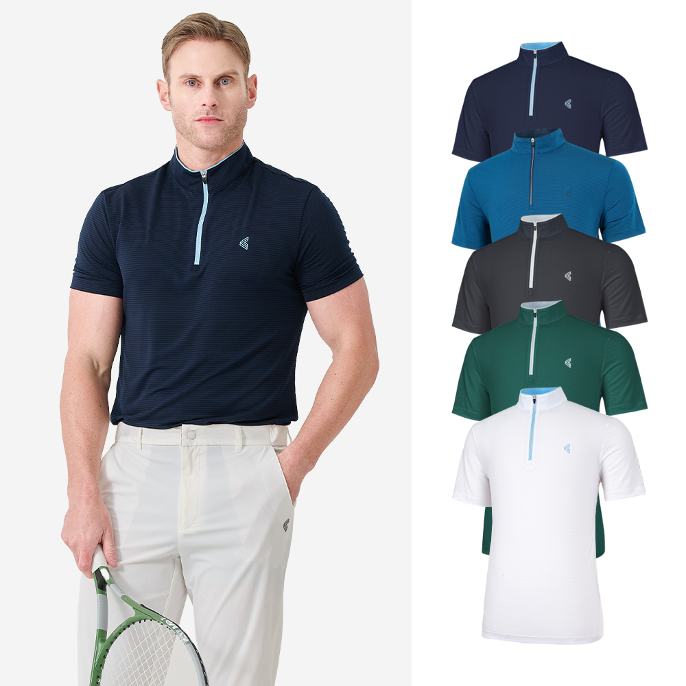 핫딜 김영주 남성 여름 골프웨어 자카드 집업 쿨썸머 통기성 메쉬 반팔 티셔츠 딜팡 골프용품 전문쇼핑몰