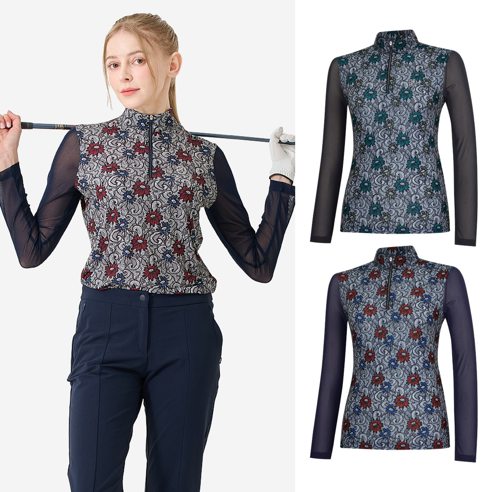 핫딜 김영주 여성 여름 골프웨어 플라워 냉감 메쉬 긴팔 기능성 티셔츠 딜팡 골프용품 전문쇼핑몰